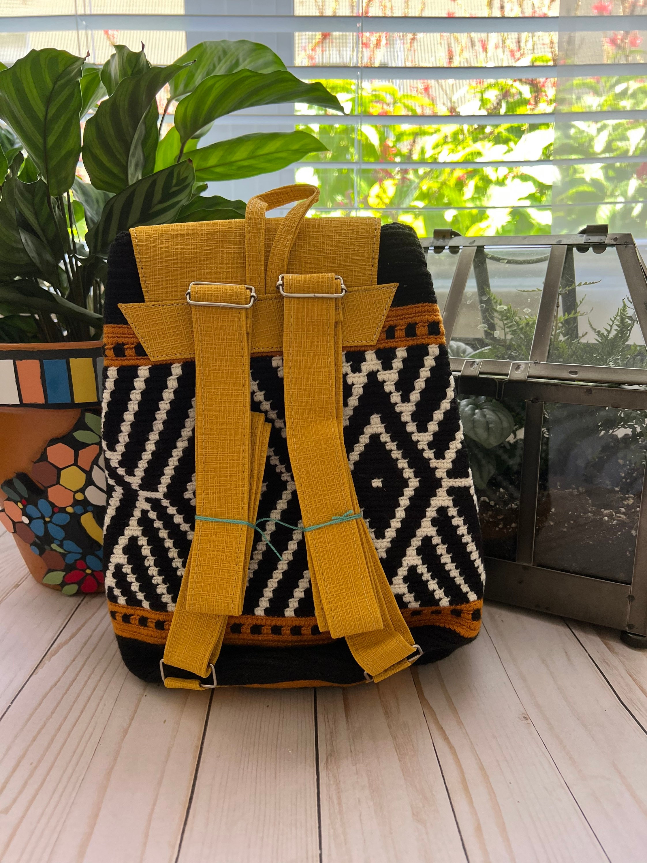Black & Yellow Backpack for Women Hand-knit Hippie Backpack - Etsy