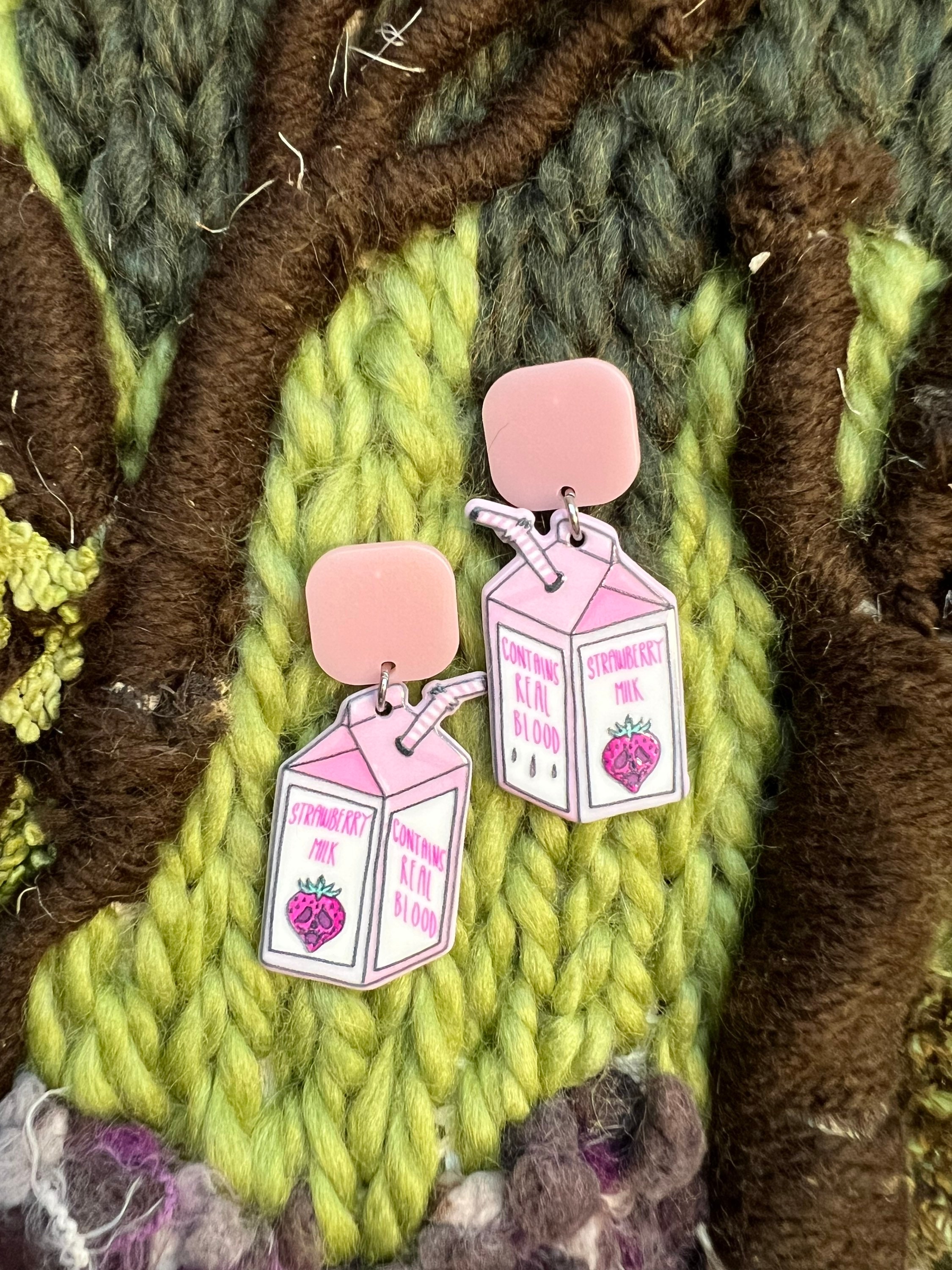 Pastel Goth Acrylic Milk Carton Image Pendant Earrings, Whimsigoth Pink ...