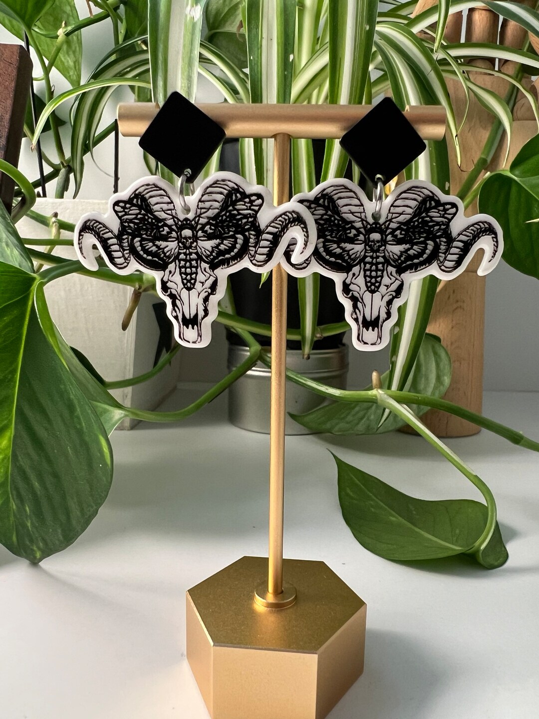 Goth Moth & Ram Skull Dangle Earrings, Emo Acrylic Earrings, Unique ...