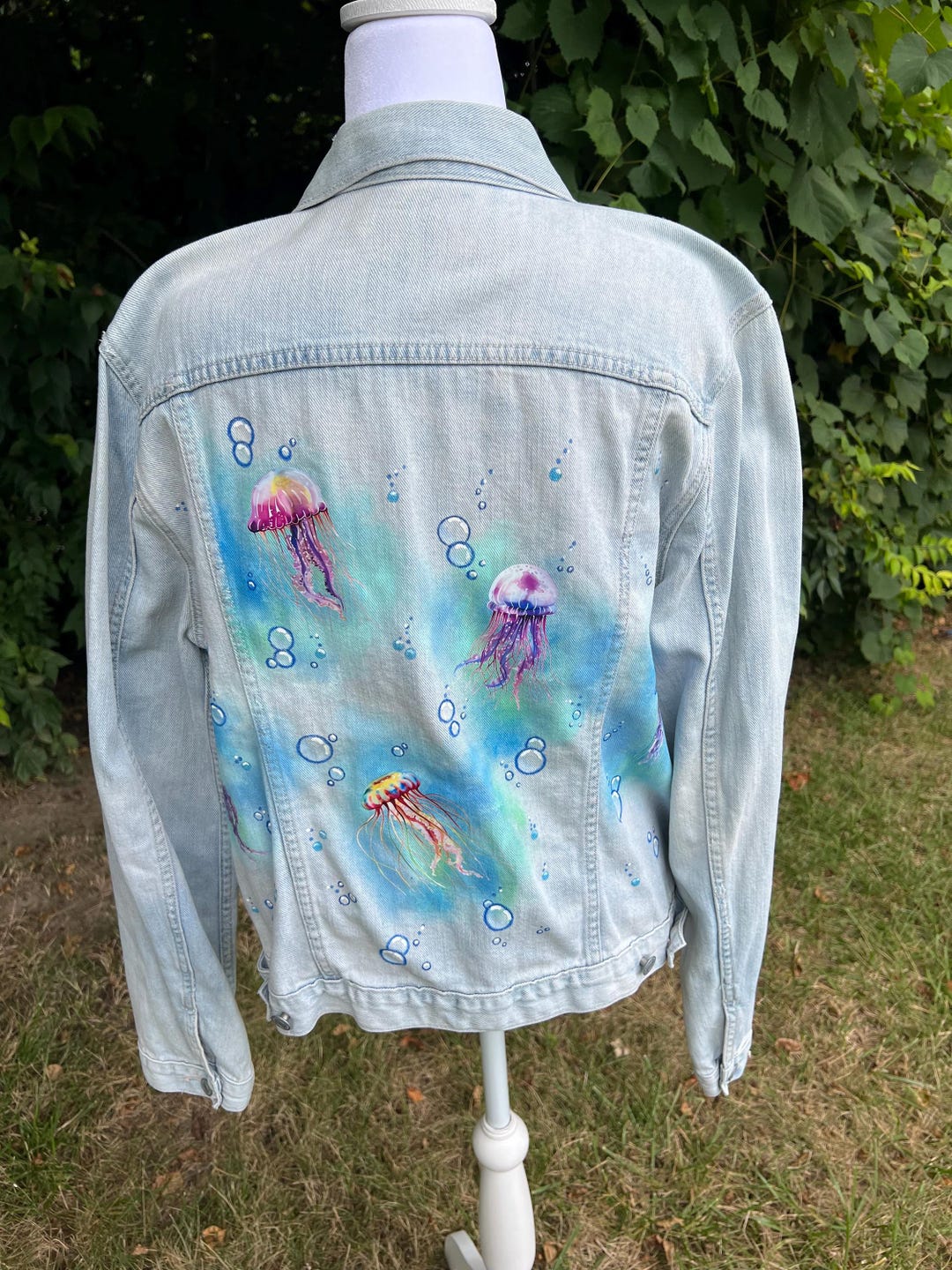 Hand-painted Jellyfish Jean Jacket: Upcycled Artsy Streetwear - Etsy