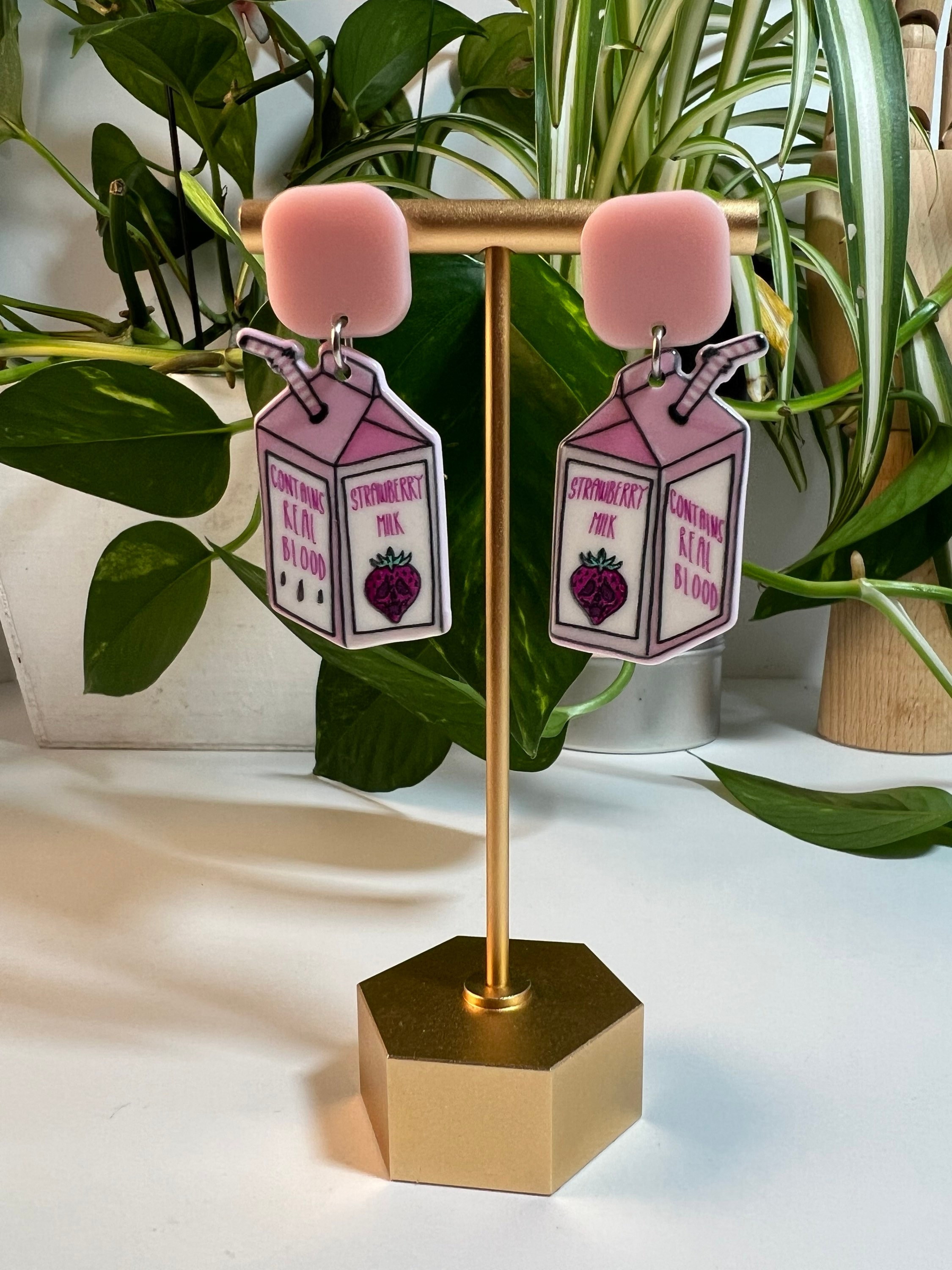 Pastel Goth Acrylic Milk Carton Image Pendant Earrings, Whimsigoth Pink ...