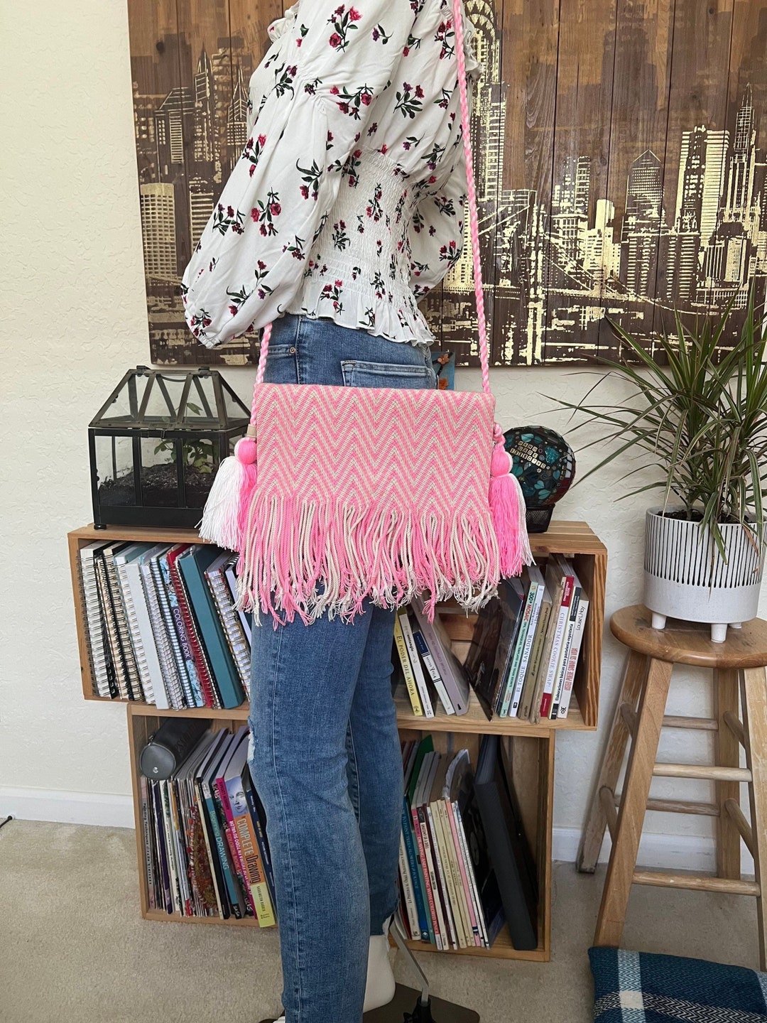 Fringe Barbie Pink Bag Boho Chic Bag Funky Bag Hand Knit - Etsy