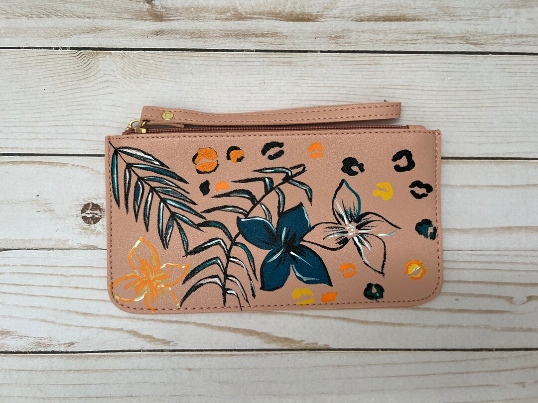 Small Coin Clutch, Pink Floral Clutch Bag, Colorful Travel Wallet, Boho ...