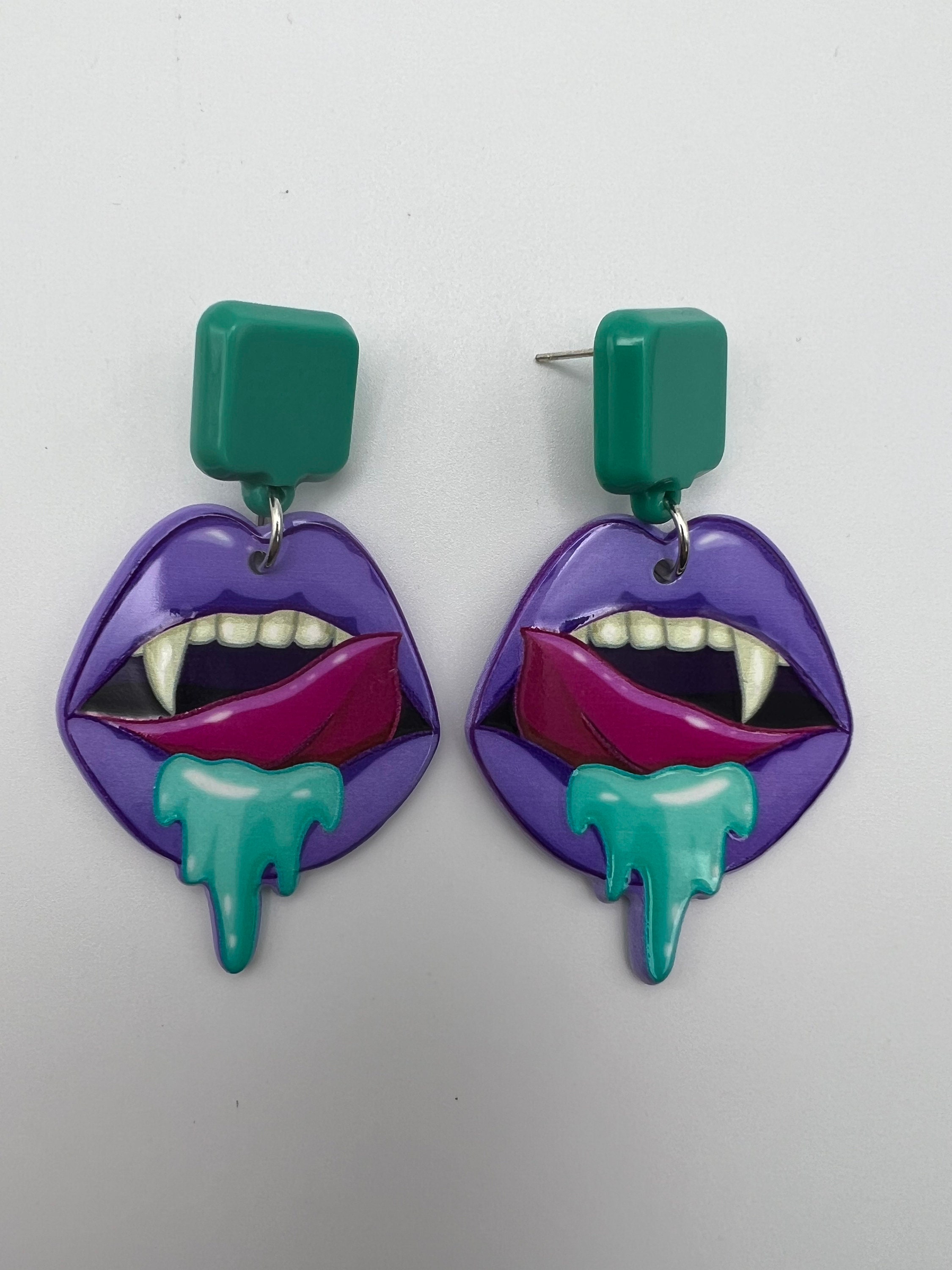 Pastel Goth Vampire Mouth Statement Earrings, Emo Kawaii Vampire ...