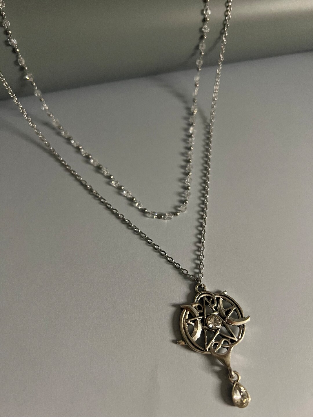 Witchy Pentagram Moon Layered Necklace: Edgy Gothic Stainless Steel - Etsy