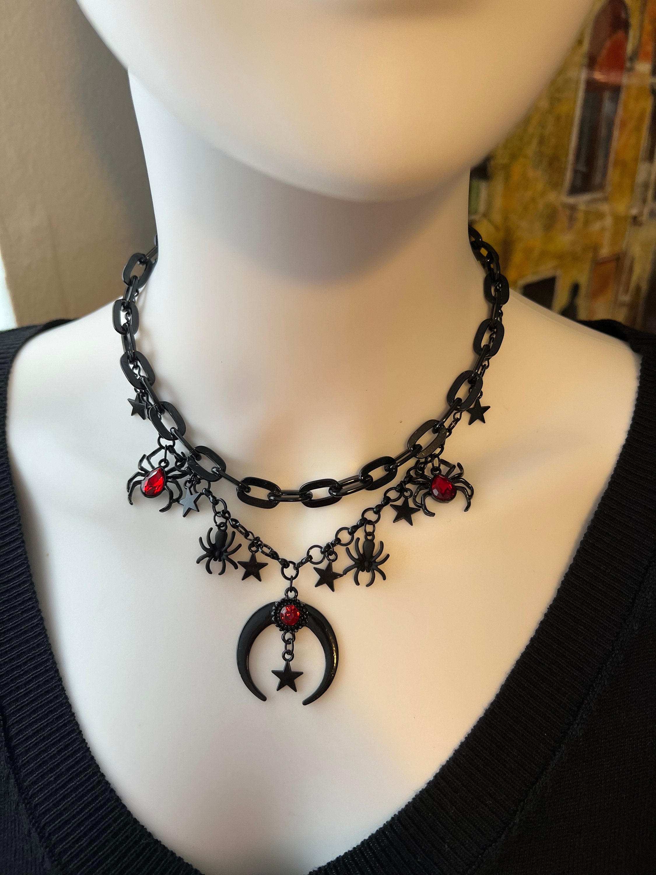 Black & Red Chunky Gothic Spiders Layered Necklace Classic - Etsy
