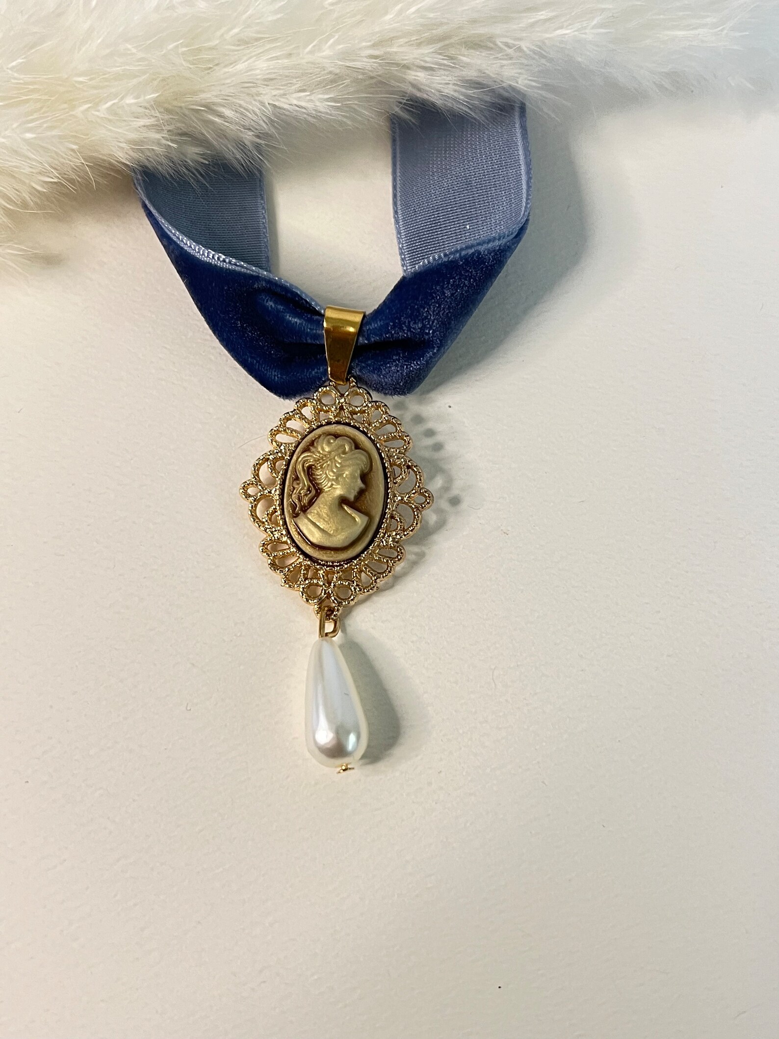 Royal Blue Velvet Choker: Regency Victorian Pendant Necklace - Etsy