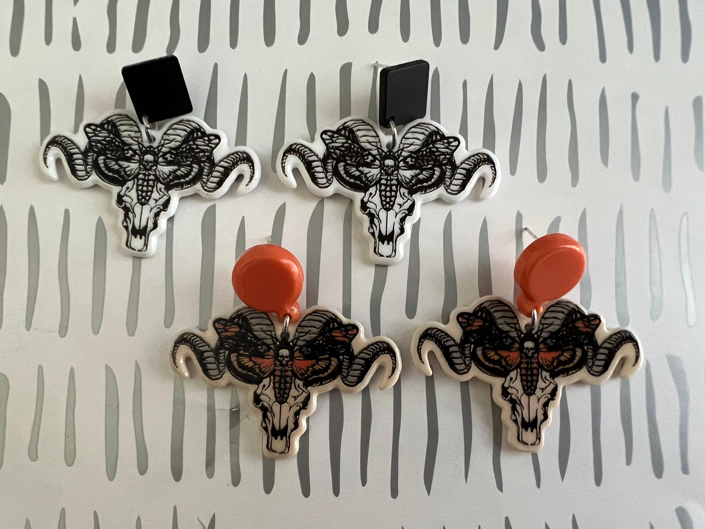 Goth Moth & Ram Skull Dangle Earrings, Emo Acrylic Earrings, Unique ...