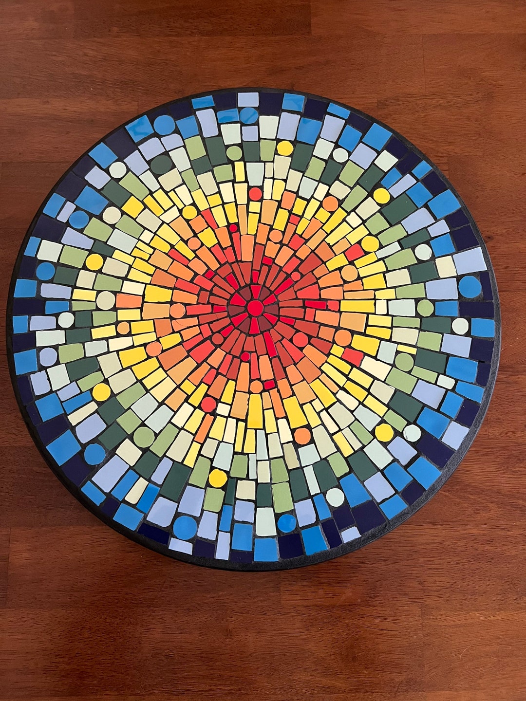 17 Inch Colorful Mosaic Rotating Center Piece - Lazy Susan Turntable ...