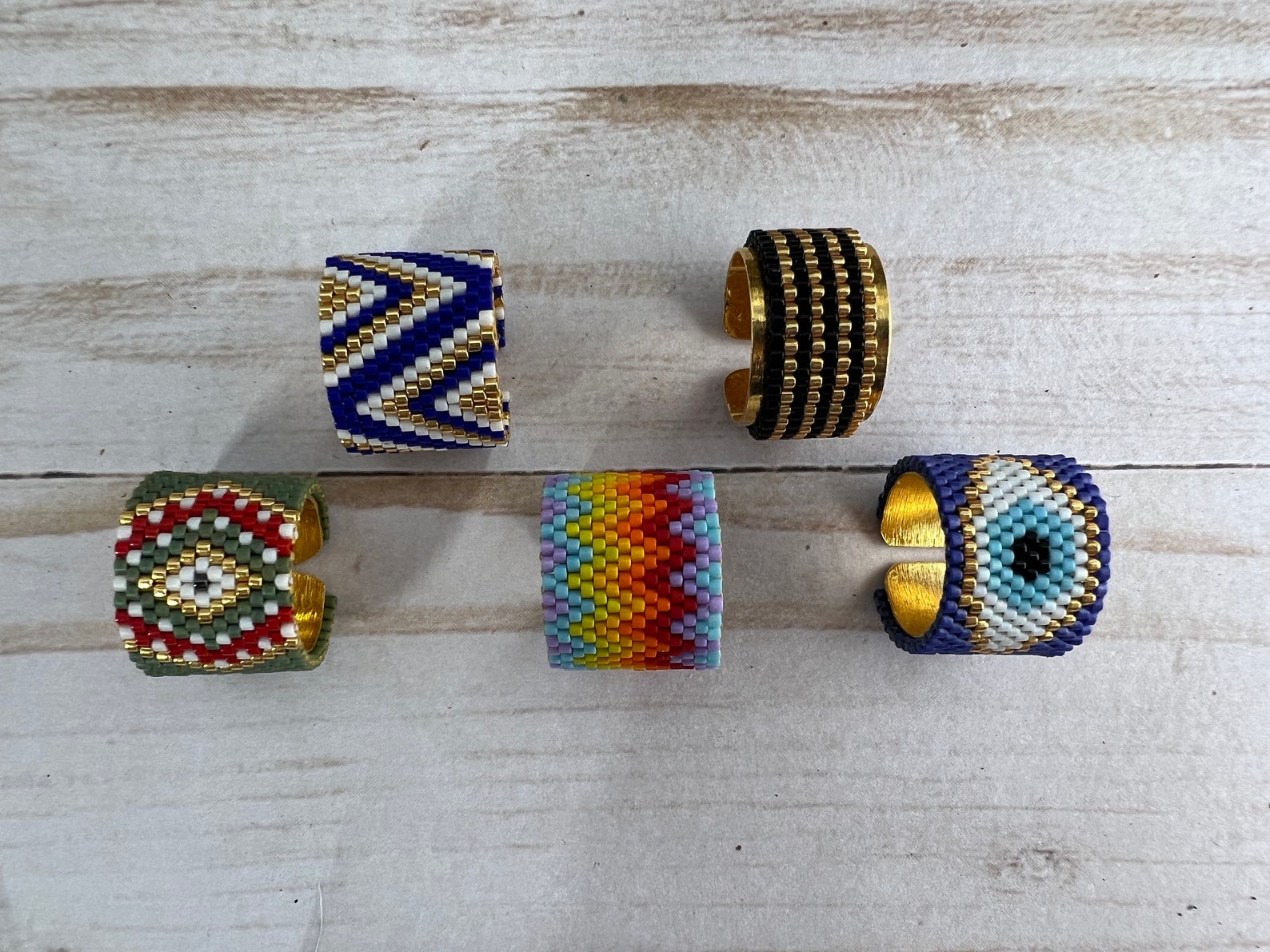 Colorful Adjustable Miyuki Ring, Miyuki Beaded Handmade Rings, Miyuki ...