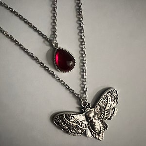 Silver Moth Edgy Layered Necklace, Stylish Boho Goth Moth Silver ...