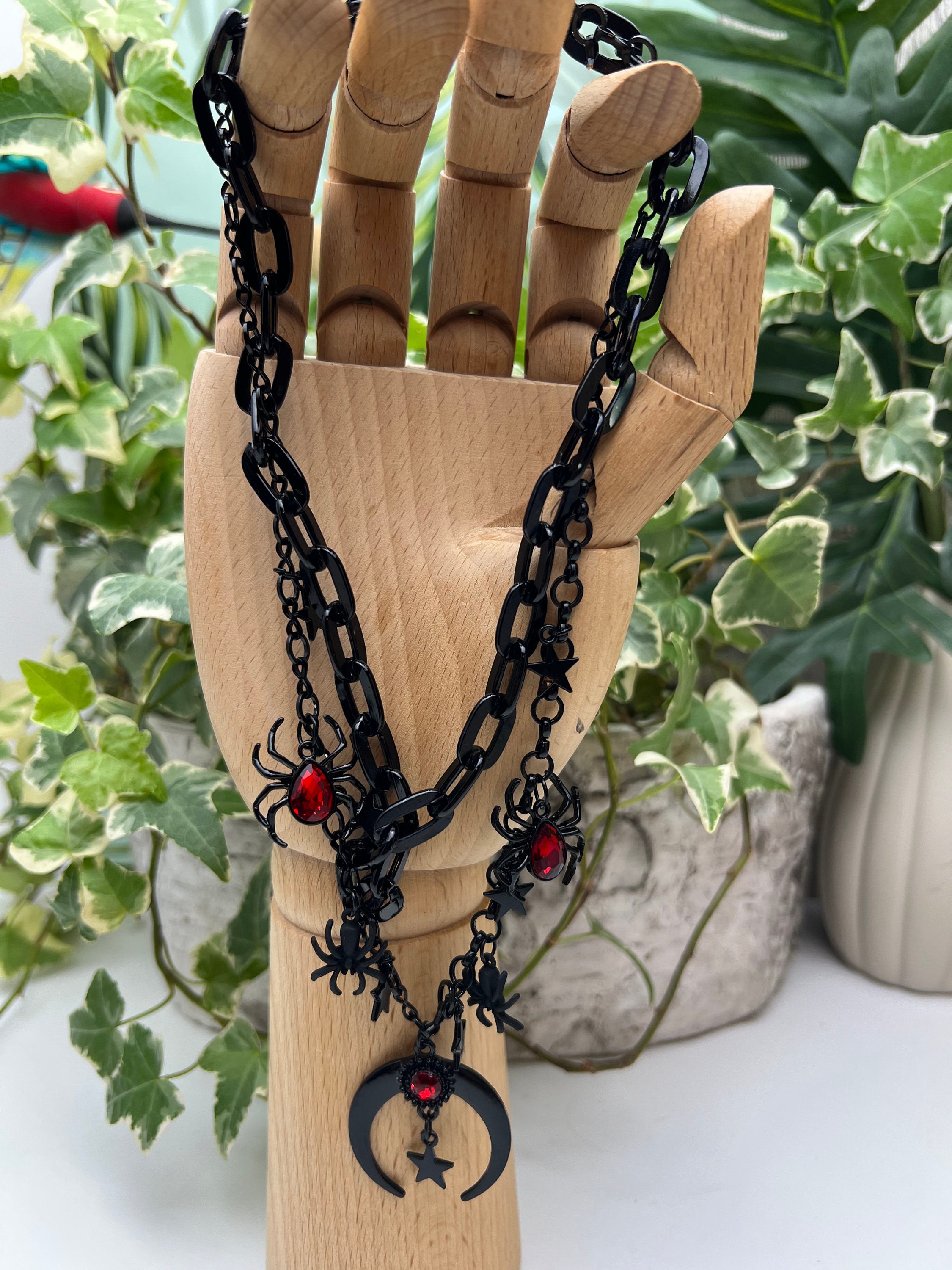 Black & Red Chunky Gothic Spiders Layered Necklace Classic - Etsy