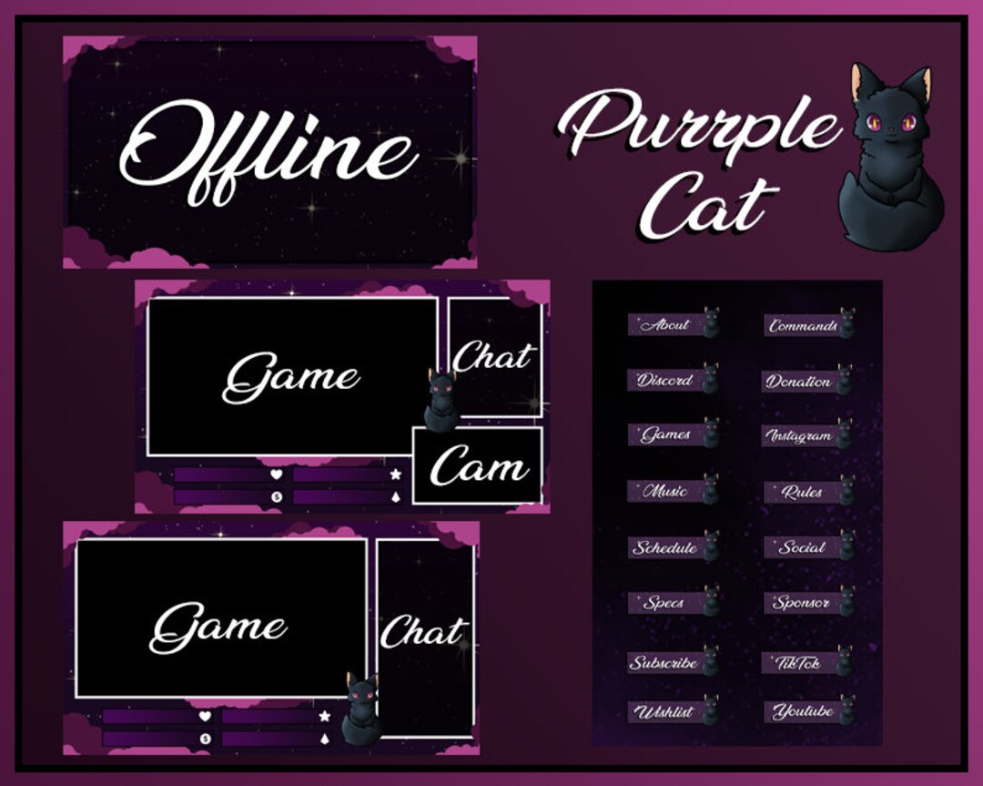Cute Twitch Overlay / Twitch Cat Overlay / Purrple Cat / Cat Emote - Etsy