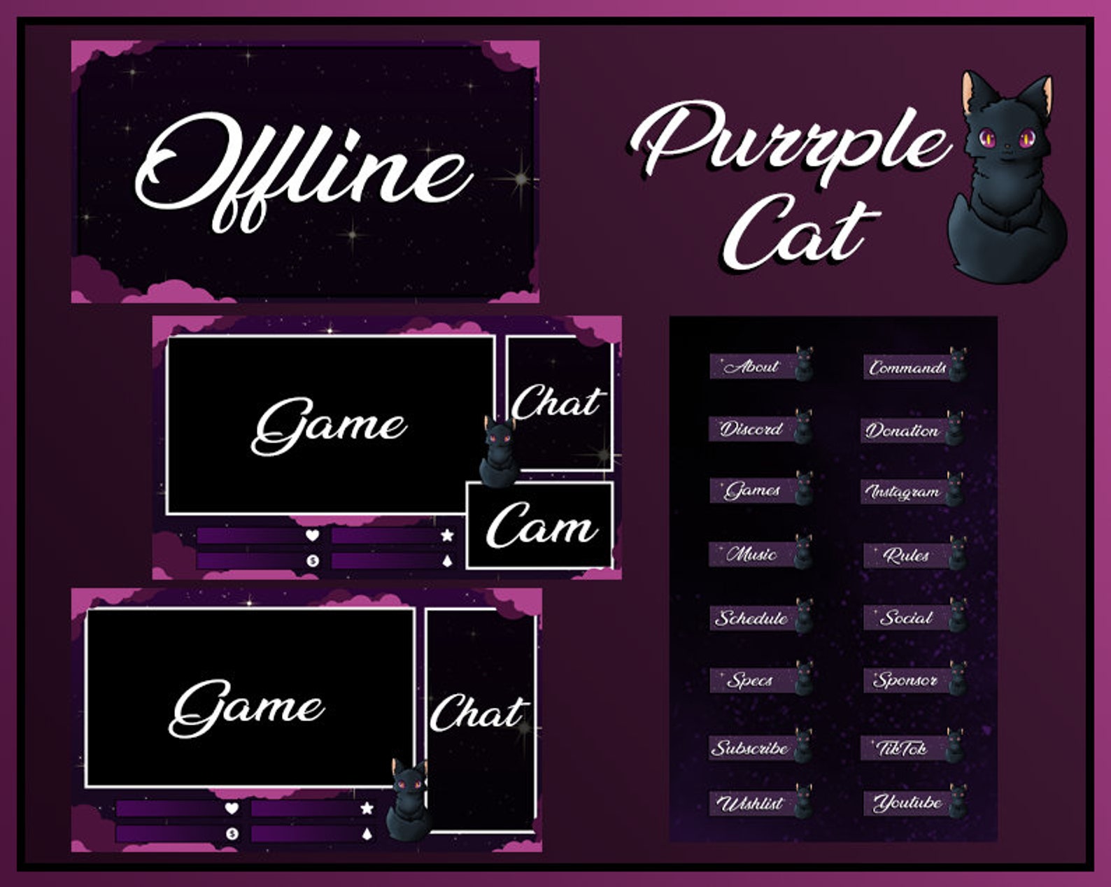 Cute Twitch Overlay / Twitch Cat Overlay / Purrple Cat / Cat Emote - Etsy
