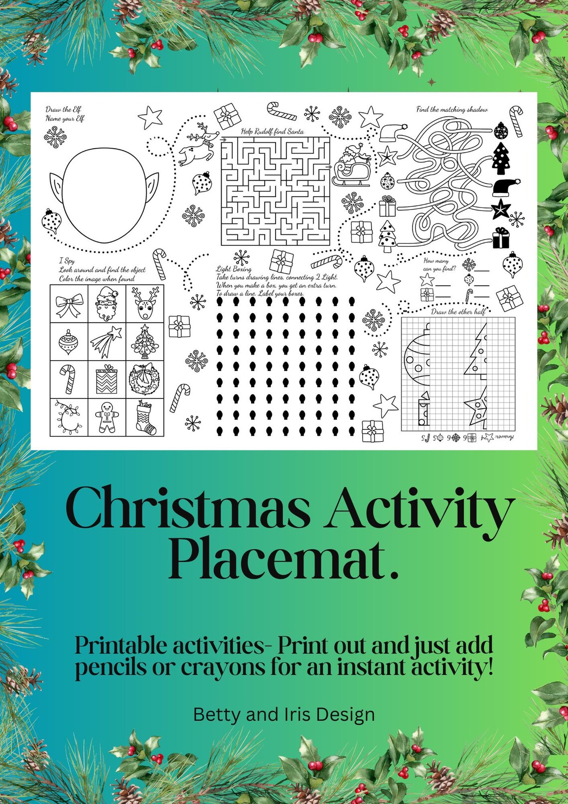 Christmas Activity Placemat, Printable Christmas Activity for Children ...