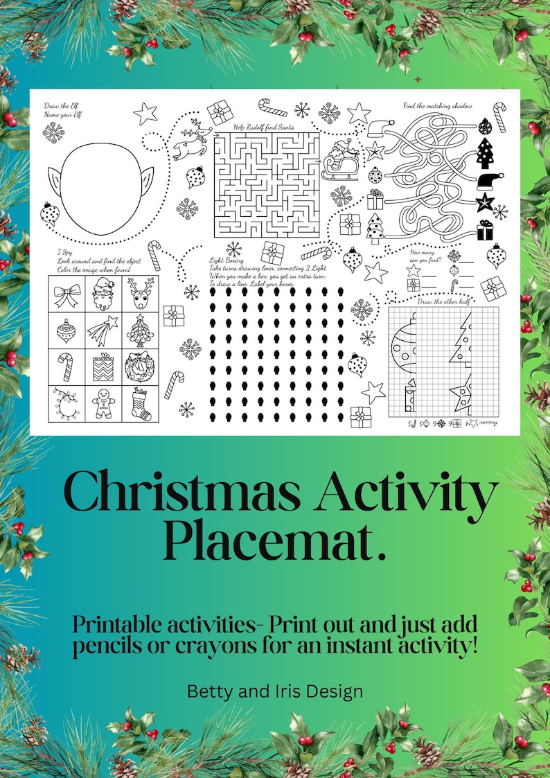 Christmas Activity Placemat, Printable Christmas Activity for Children ...