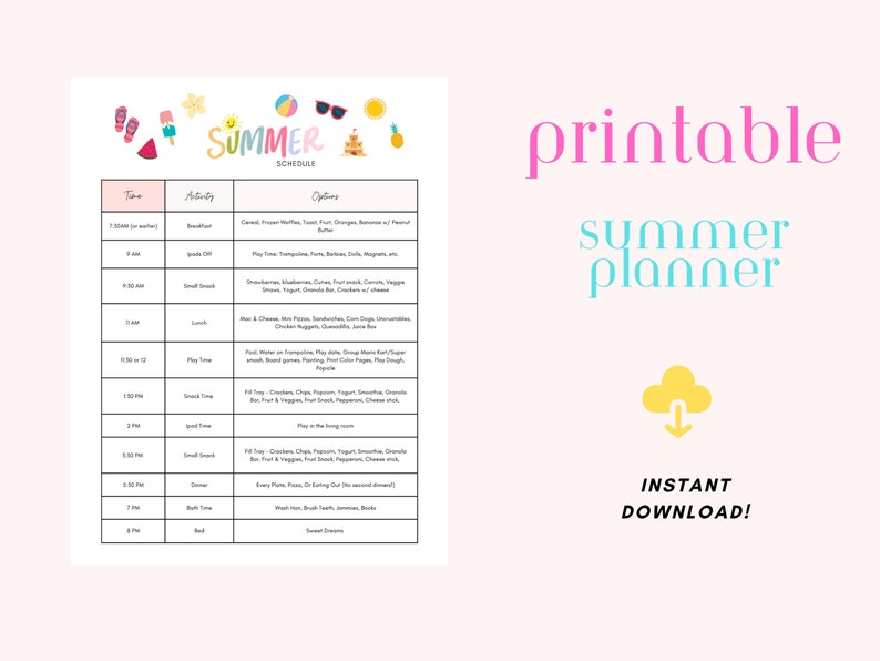Summer Schedule, Summer Bucket List, Summer Checklist, Kids Chore Chart ...