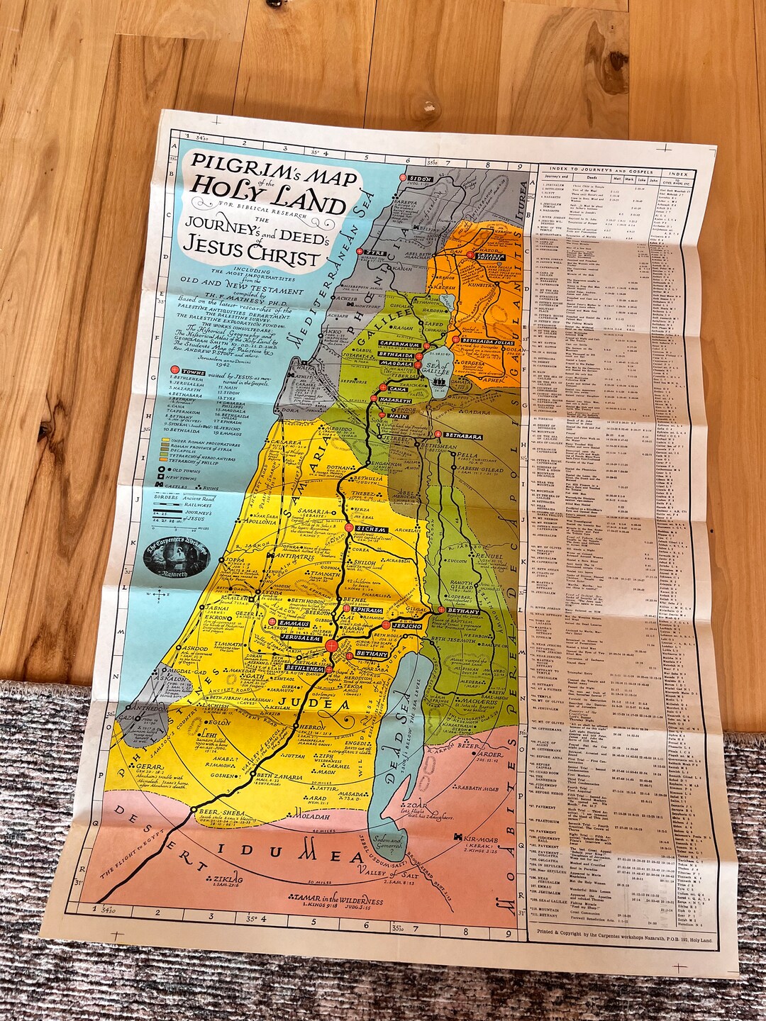 VINTAGE 1942 Map Pilgrims Map of the Holy Land Biblical Research of ...
