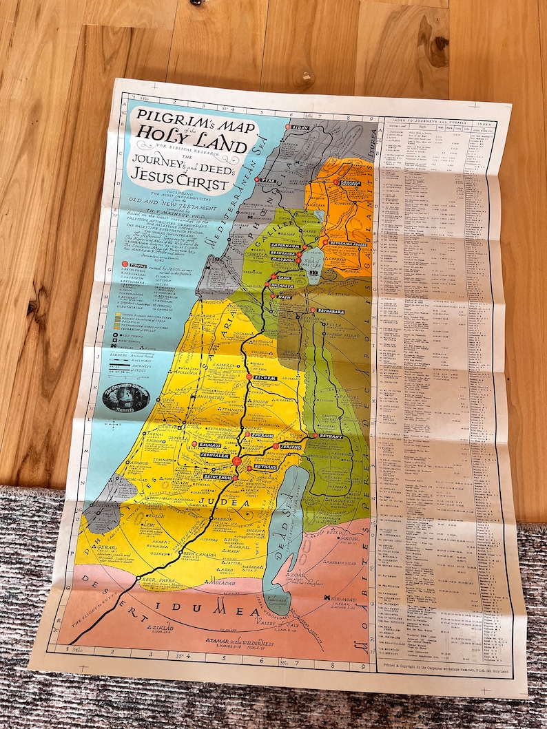 VINTAGE 1942 Map Pilgrims Map of the Holy Land Biblical Research of ...