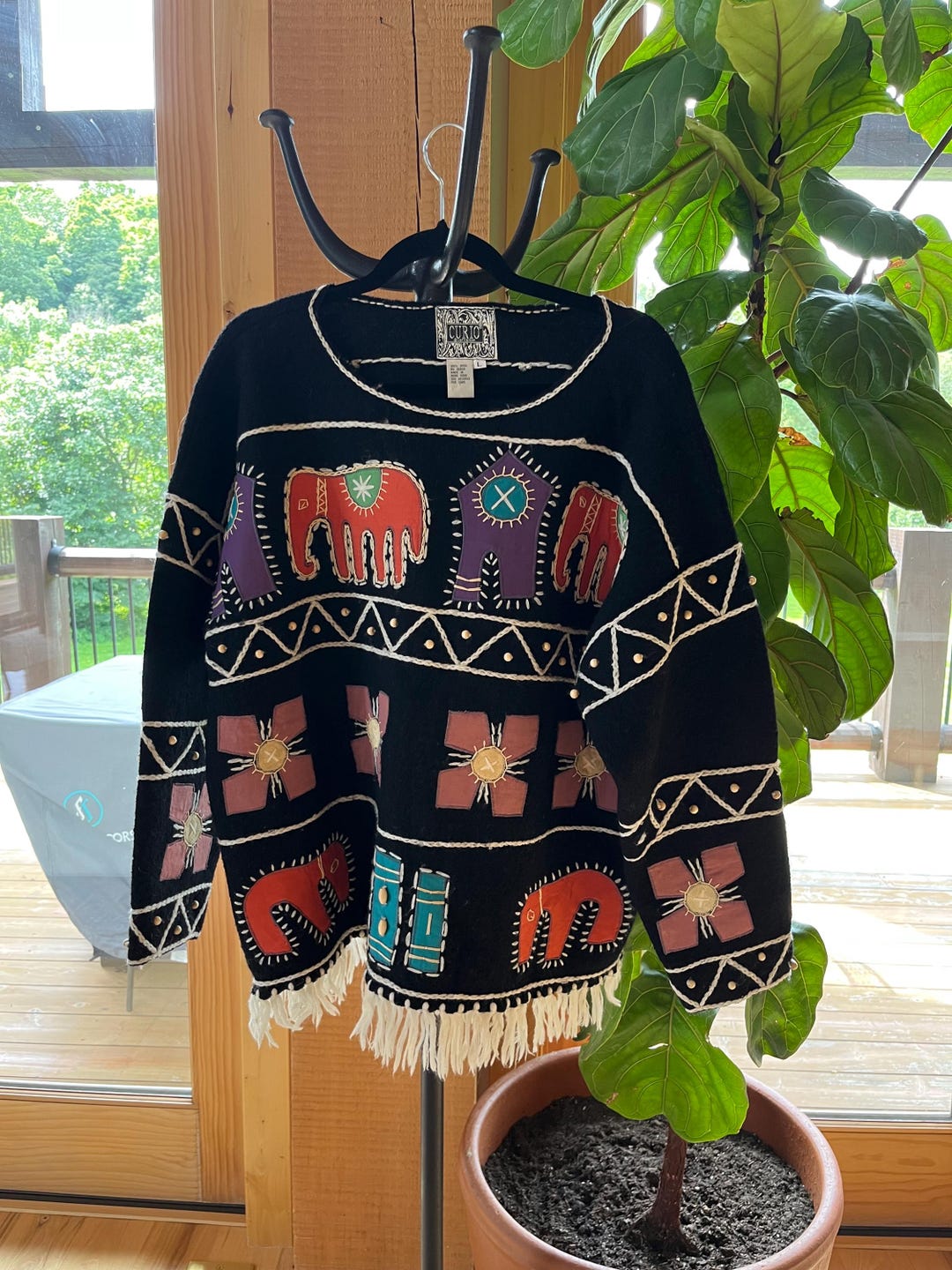 Vintage Wool Elephant Pullover Sweater - Colorful Knit, Large - Etsy