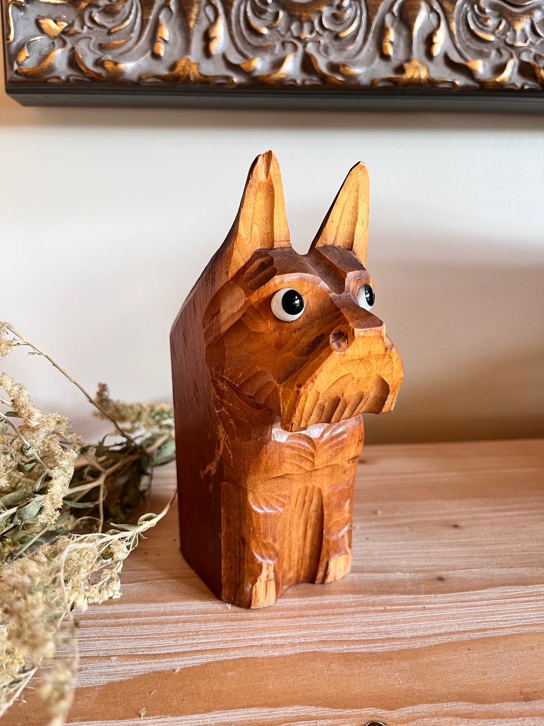 Vintage Wood Desk Pencil Holder Dog Figurine Boxer - Etsy