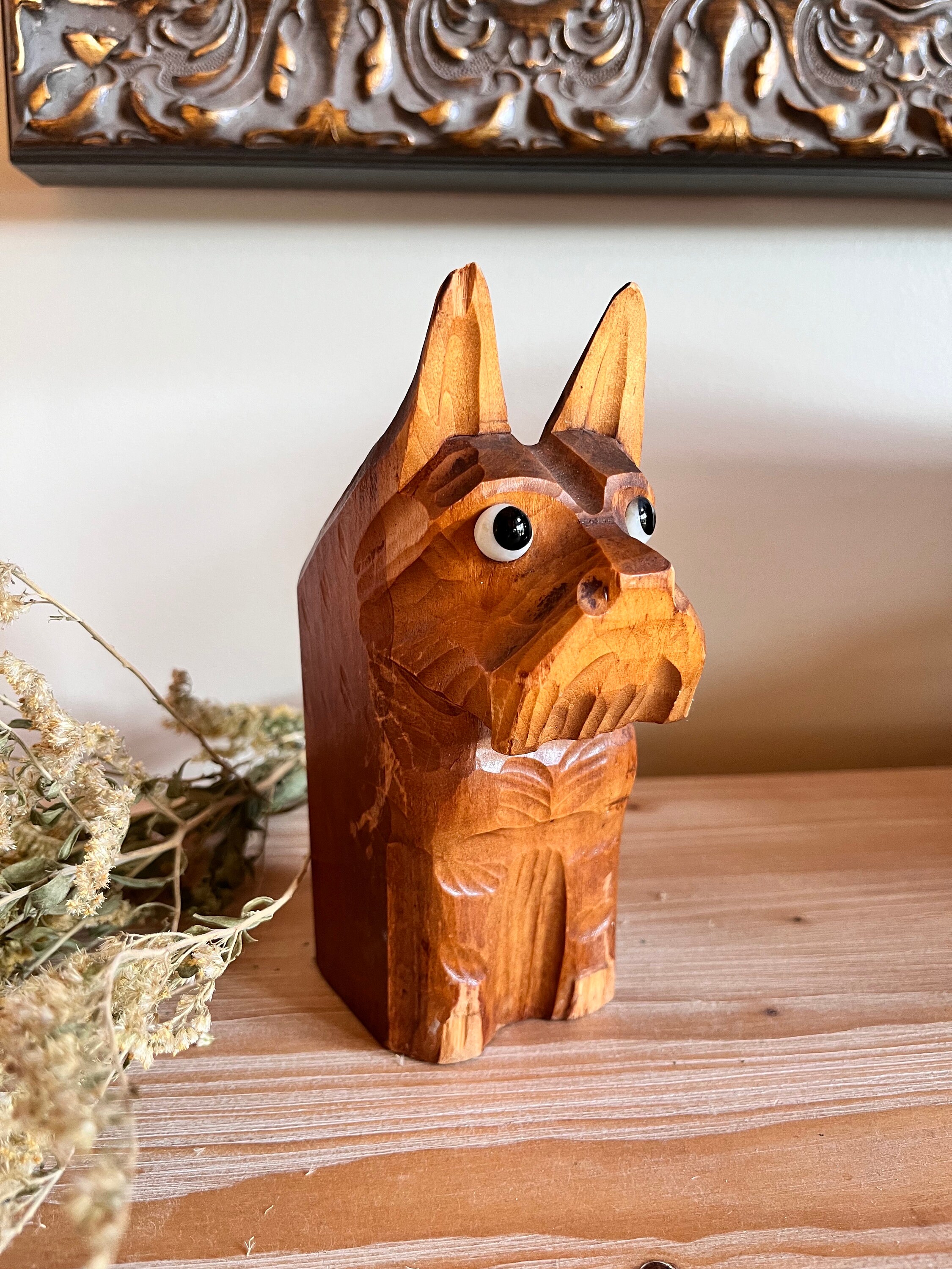 Vintage Wood Desk Pencil Holder Dog Figurine Boxer - Etsy