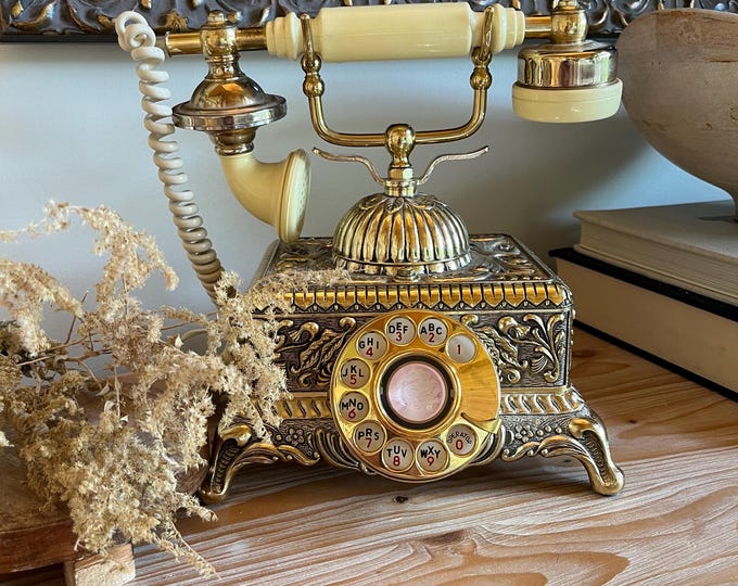 Antique Like Brass Dial up Phone | Victorian Style | Cord Telephone ...