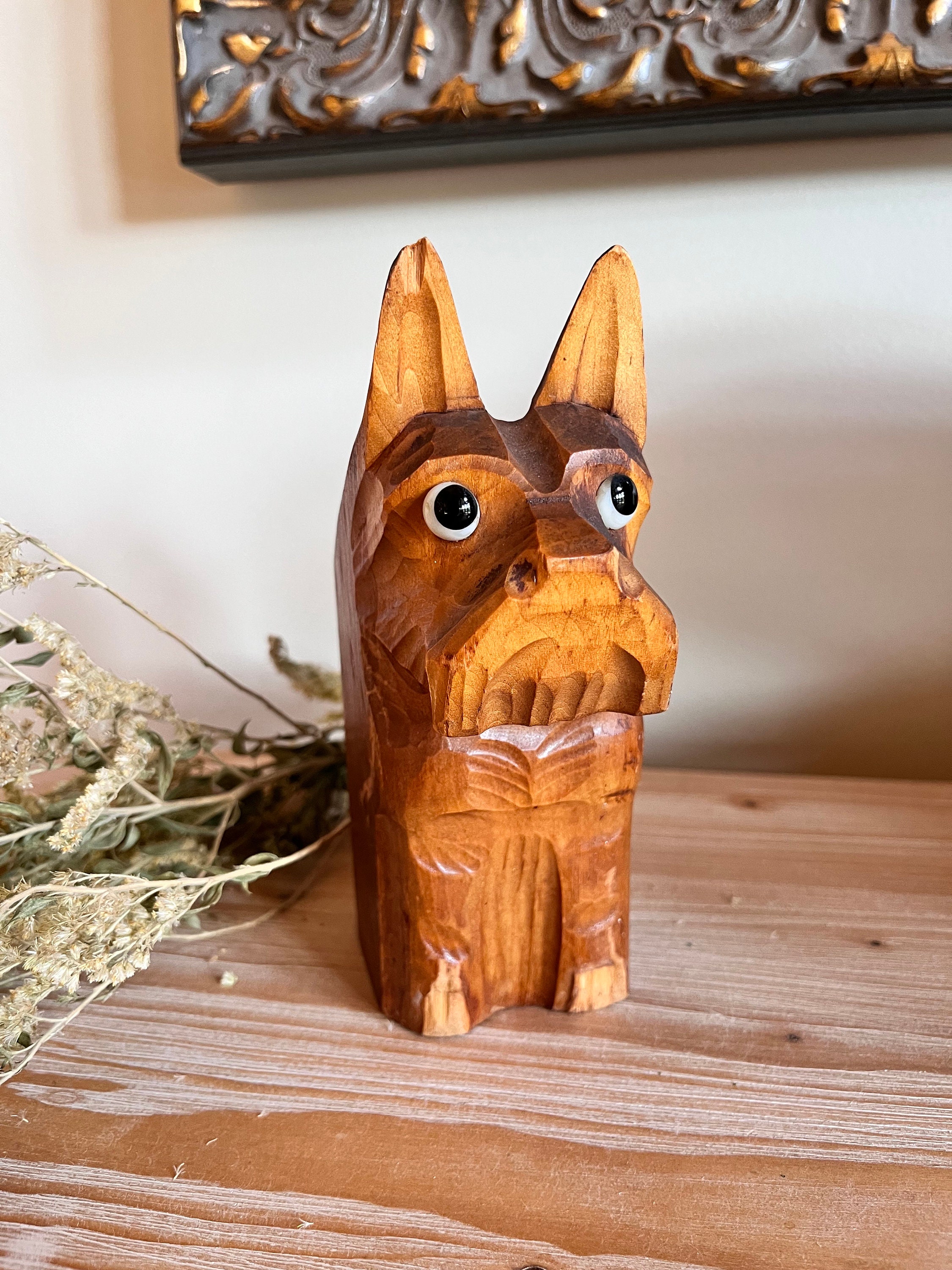 Vintage Wood Desk Pencil Holder Dog Figurine Boxer - Etsy