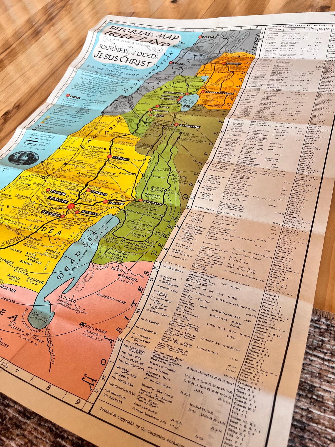 VINTAGE 1942 Map Pilgrims Map of the Holy Land Biblical Research of ...