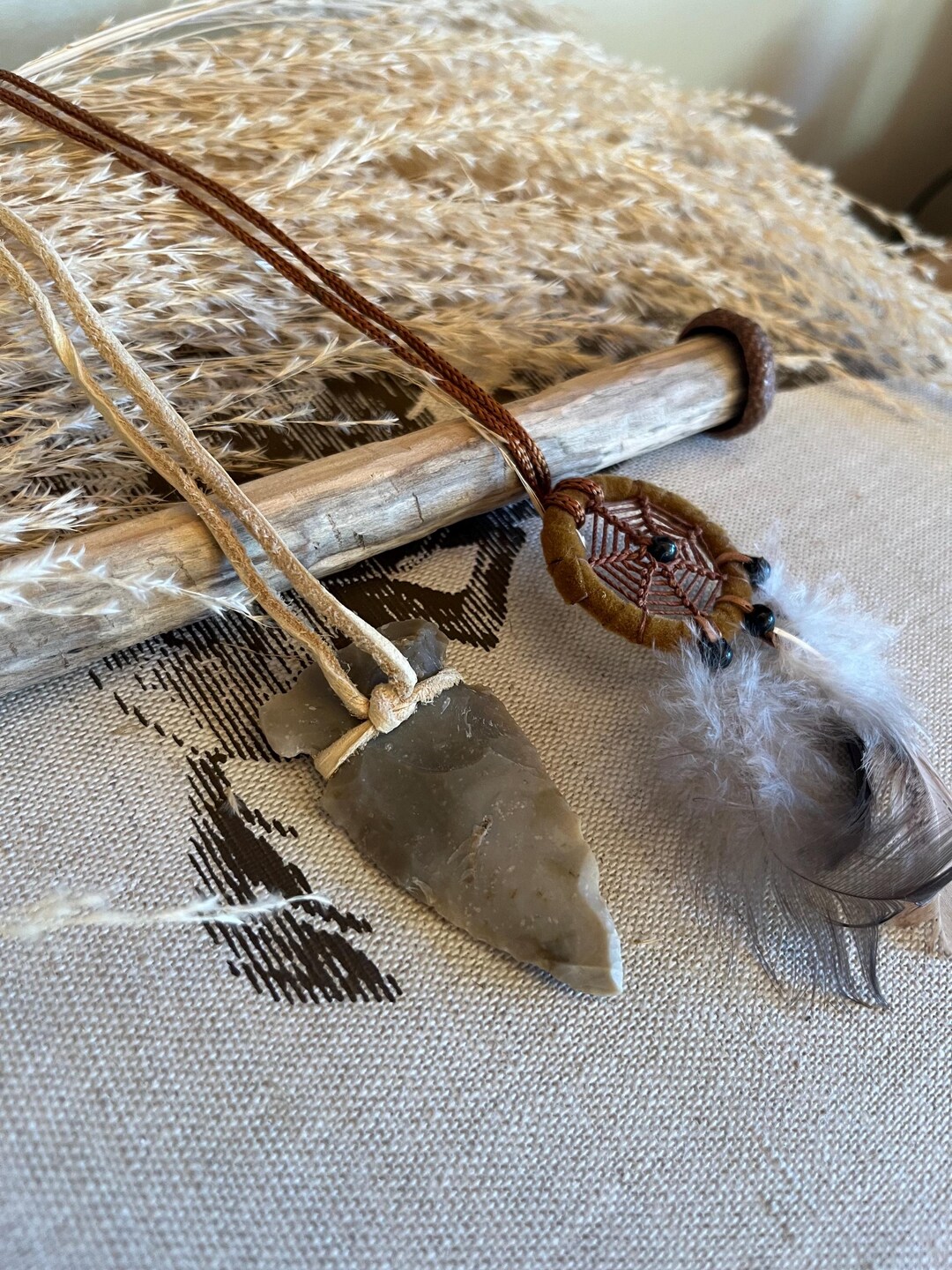 Native American Made - Mini Dream Catcher Necklace Feathers - Leather ...