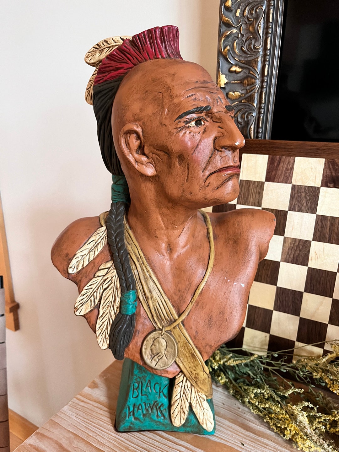 Vintage Native American Black Hawk Chalk Bust - Etsy