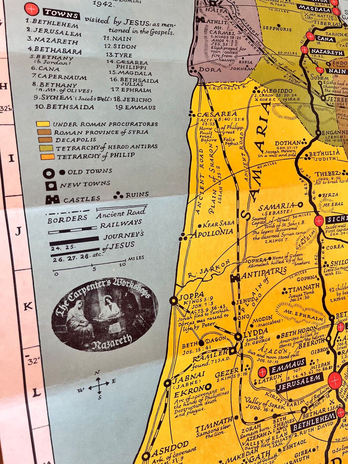 VINTAGE 1942 Map Pilgrims Map of the Holy Land Biblical Research of ...