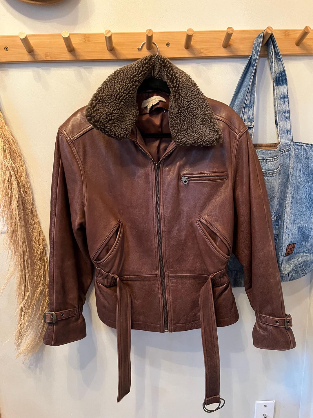 Vintage Colebrook & Co Leather Jacket Coat Medium Brown With Detachable ...