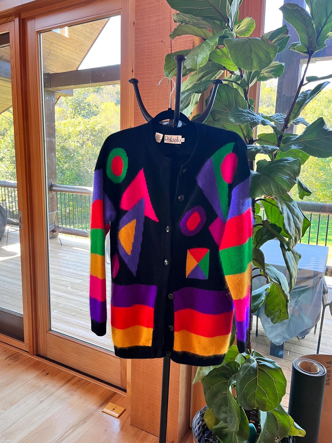 Vintage Bold Eye-popping Abstract Color Block Angora & Lambswool Button ...