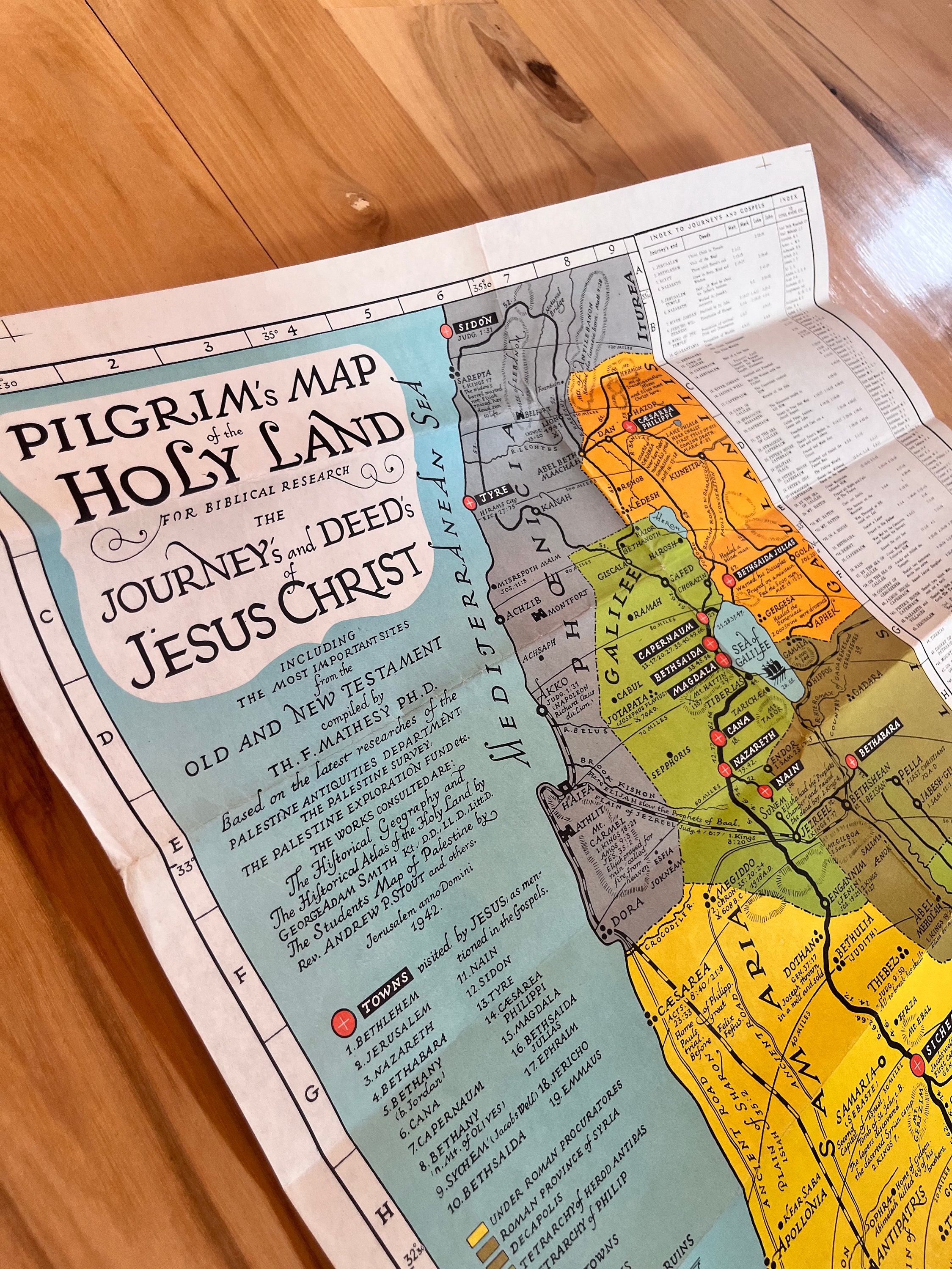 VINTAGE 1942 Map Pilgrims Map of the Holy Land Biblical Research of ...
