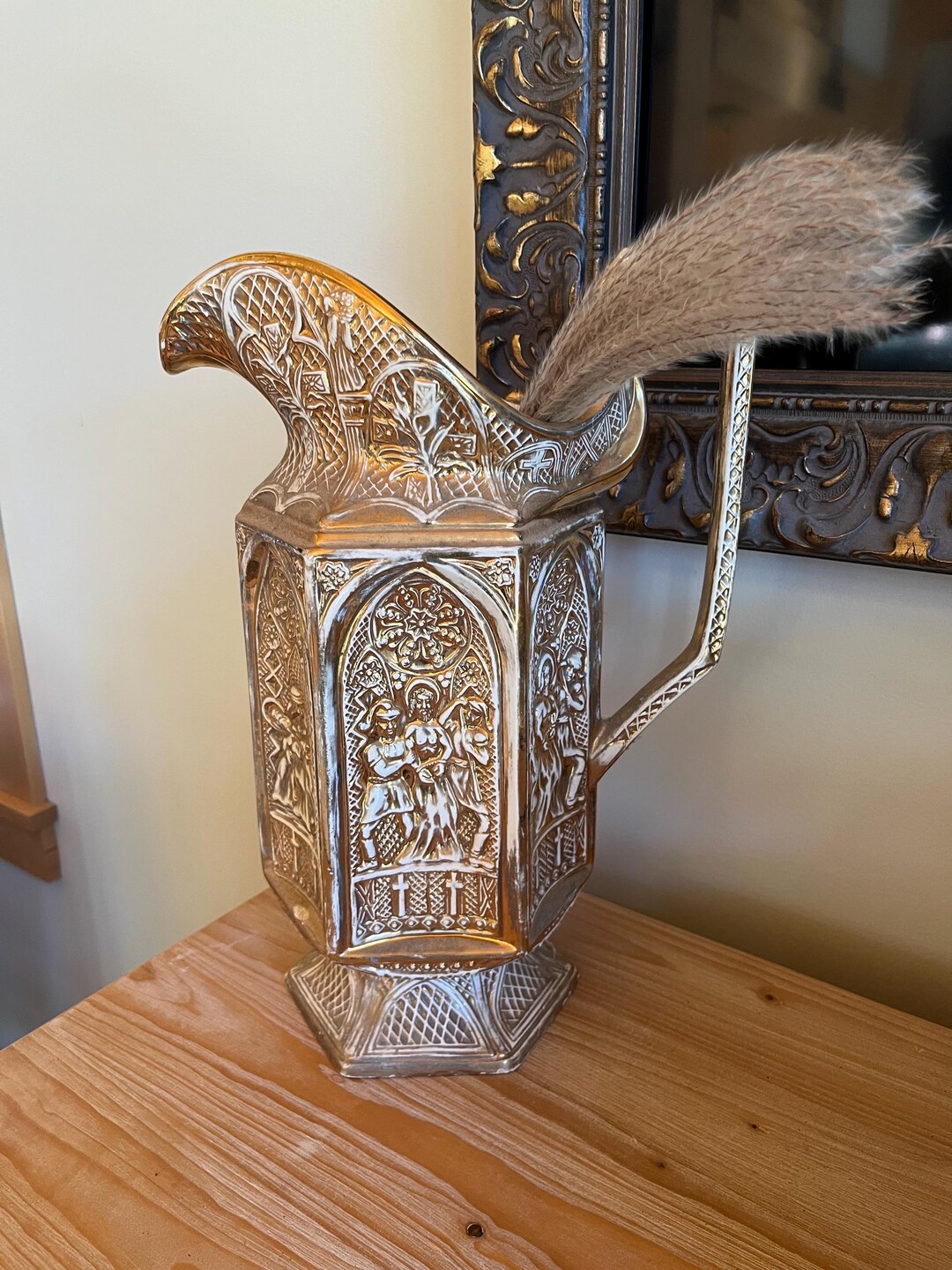Vintage Pitcher Stations of the Cross Catholic Gold/cream FARKAS KY ...