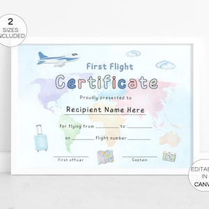 First Flight Certificate for Kids, Editable Toddler's First Flight ...