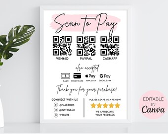 QR Code Sign Template Printable Scan to Pay Sign Editable | Etsy