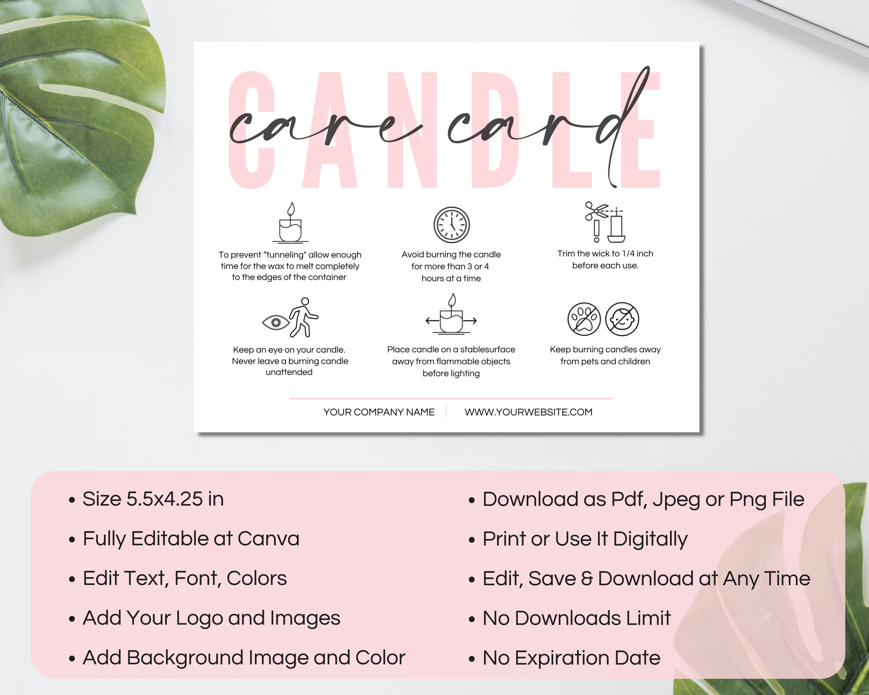Candle Care Card Template Editable Candle Care Instructions - Etsy