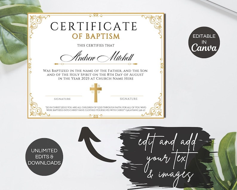 Editable Baptism Certificate, Printable Baby Baptism Certificates, DIY ...