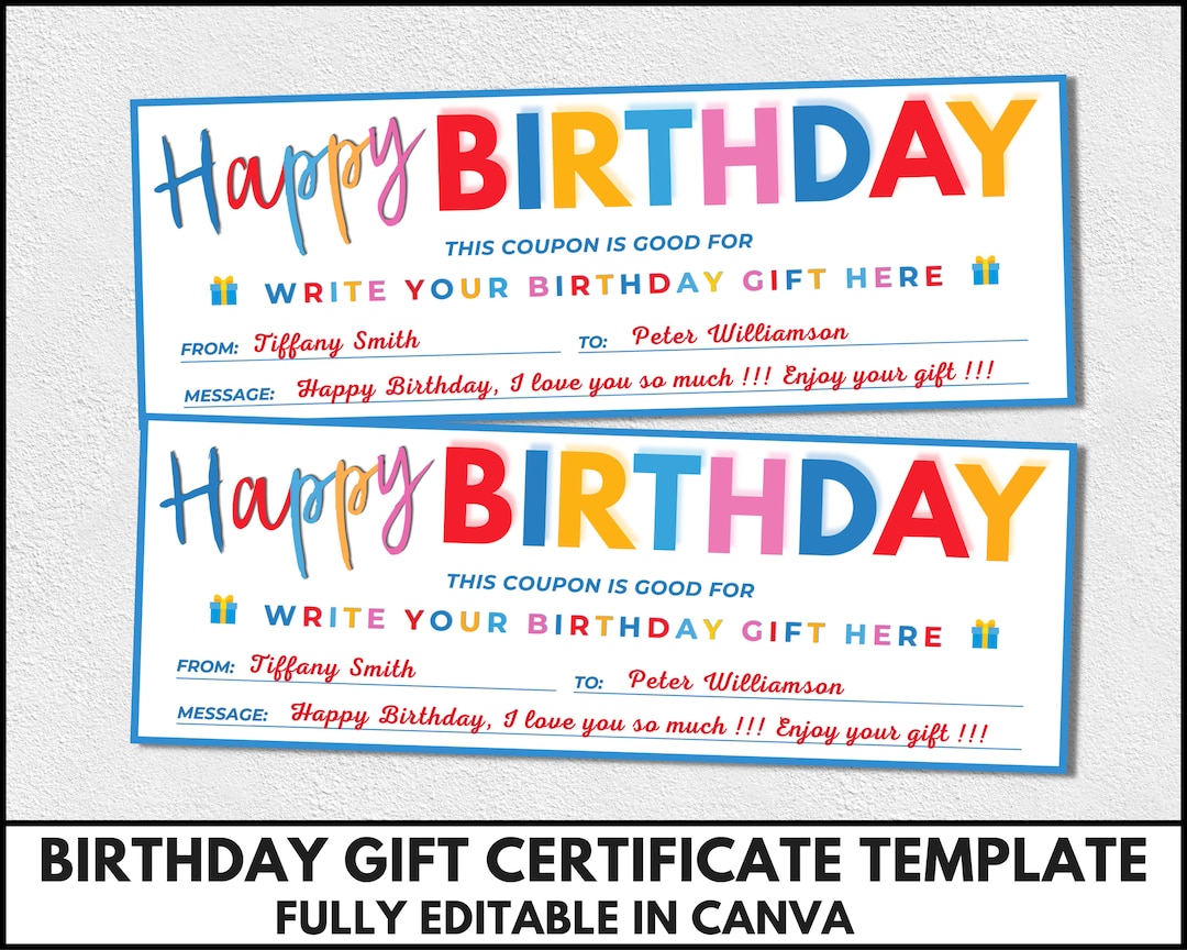 Birthday Gift Certificate Template, Editable Birthday Gift Coupon ...