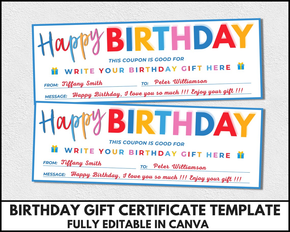 Birthday Gift Certificate Template, Editable Birthday Gift Coupon ...