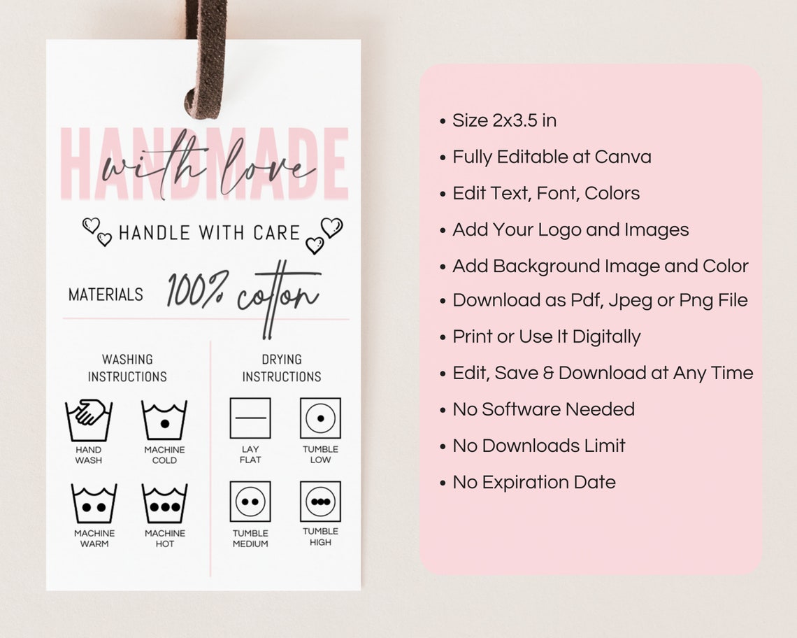 Editable Handmade Clothing Tag Printable Custom Clothing Tags - Etsy
