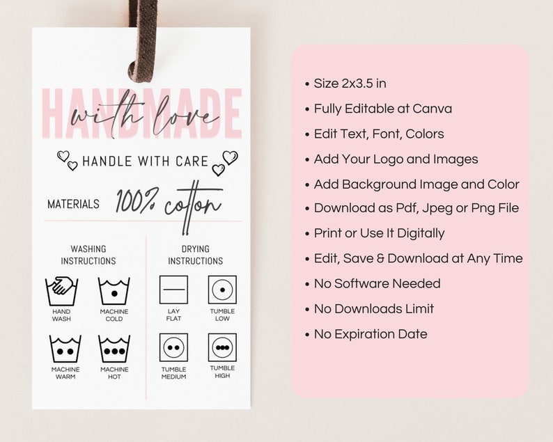 Editable Handmade Clothing Tag Printable Custom Clothing Tags - Etsy