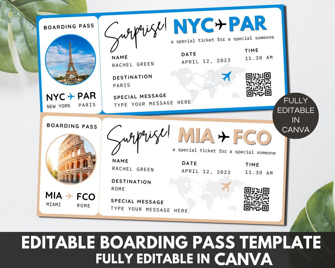 Editable Boarding Pass Template, Printable Airline Ticket, Boarding ...