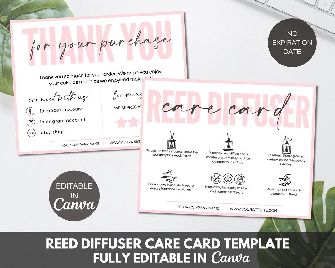 Reed Diffuser Care Card, Editable Reed Diffuser Care Instructions Card ...