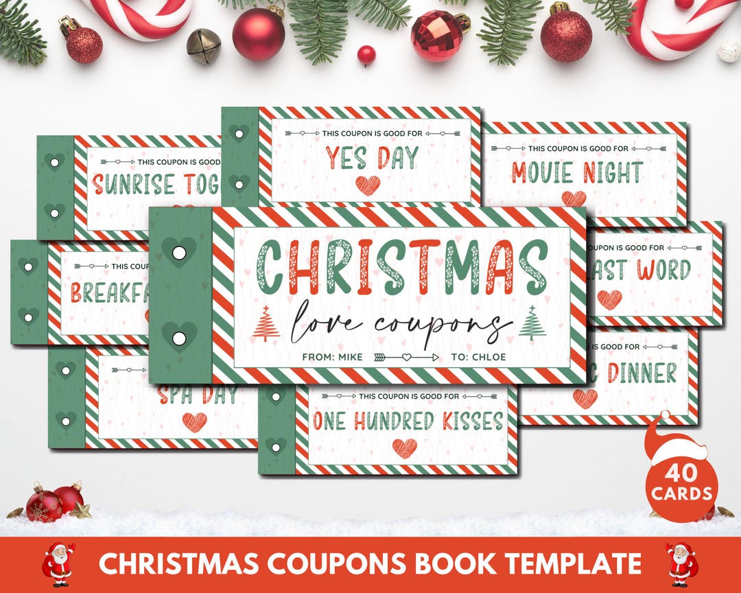 Christmas Love Coupon Book Template, Editable Christmas Coupons ...