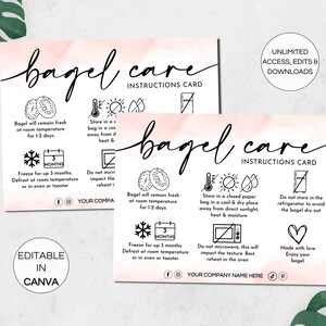 Bagel Care Card Template, Editable Bagel Care Instructions, Printable ...