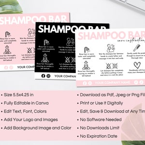 Shampoo Bar Care Card Canva Template, Editable Solid Shampoo Care ...
