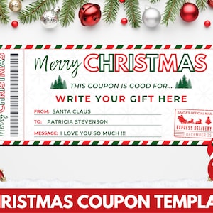 Christmas Coupon Template, Editable Christmas Gift Certificate ...